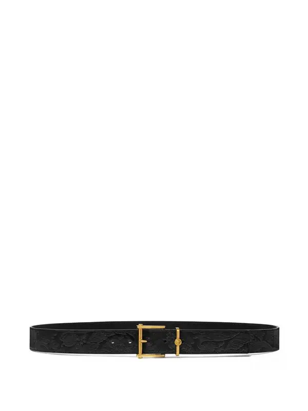 Versace Barocco Embossed Leather Belt - Black