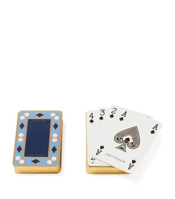 Smythson Leather Panama Playing Card Case - Blue