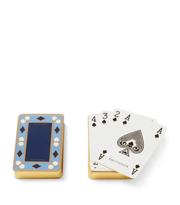 Smythson Leather Panama Playing Card Case - Blue