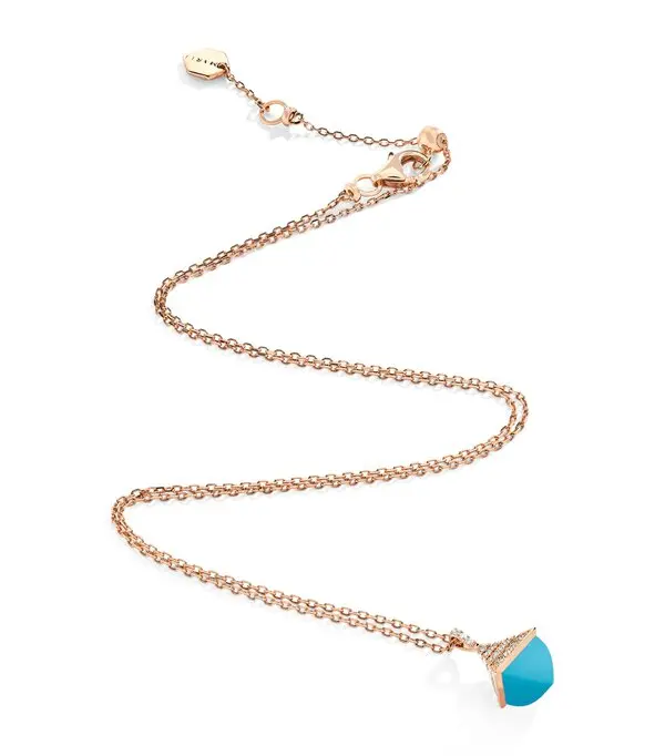 MARLI NEW YORK Mini Diamond And Turquoise Cleo Rev Pendant Necklace - Rose Gold