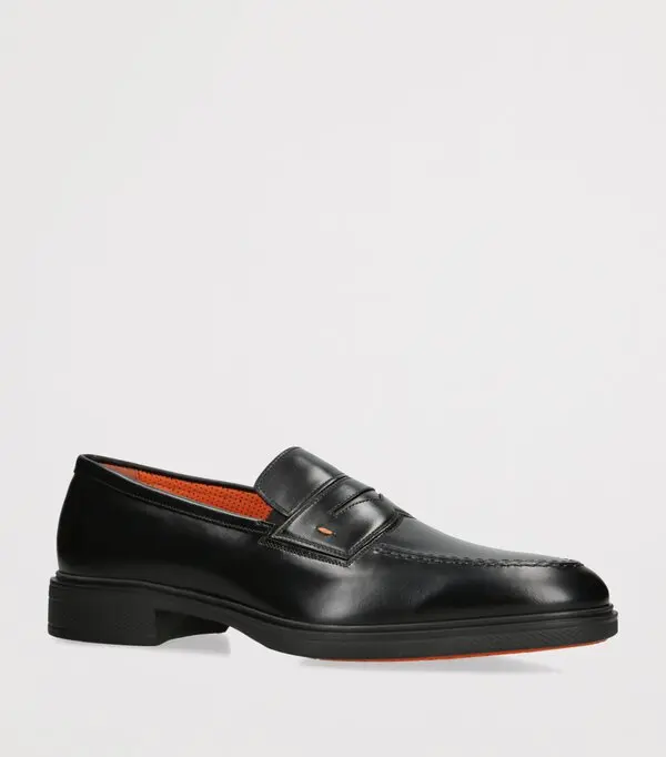 Santoni Leather Penny Loafers - Black