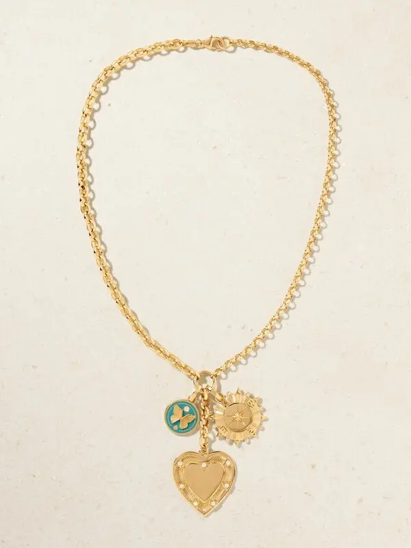 FOUNDRAE Love, Internal Compass & Reverie Diamond And Enamel Necklace - Gold