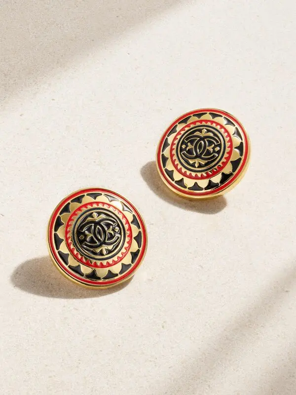 Chanel Plated Enamel Clip On Earrings - Gold