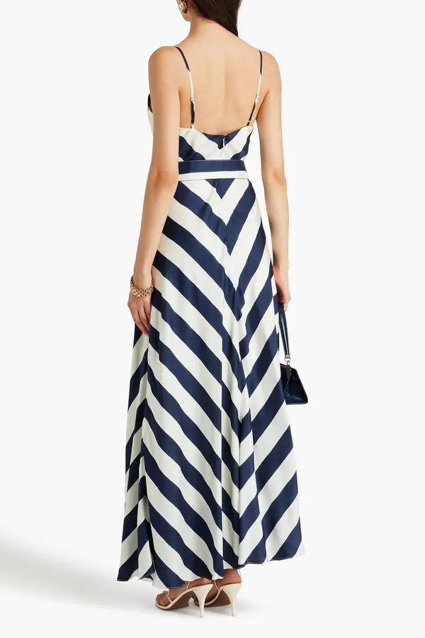 NICHOLAS Belted Striped Satin-twill Maxi Dress