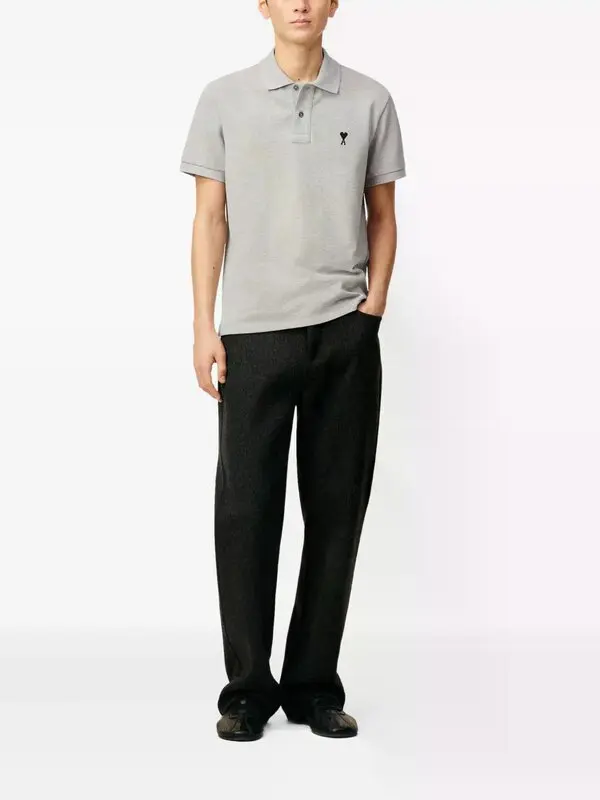AMI Paris De Coeur Cotton Polo Shirt - Grey
