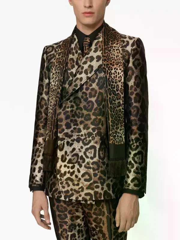 Dolce & Gabbana Fringed Leopard-print Silk Scarf