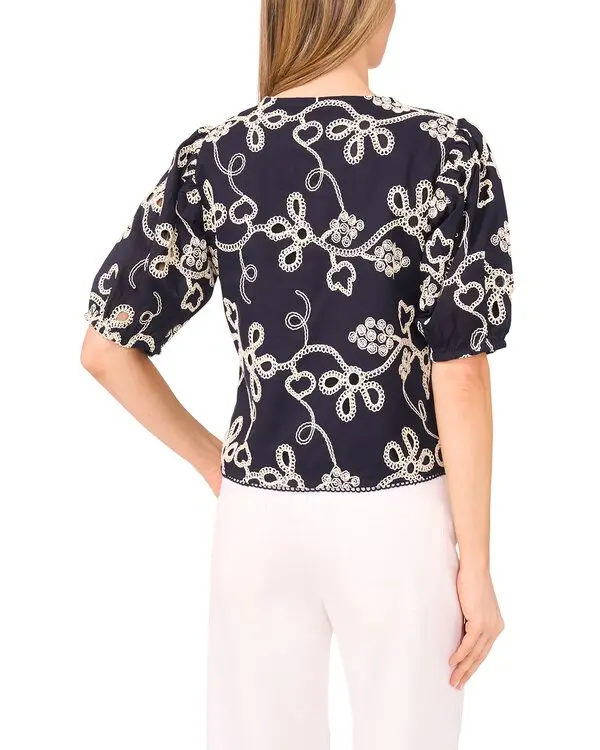 CECE DUPRAZ Embroidered Tie-front Top - Night Shade