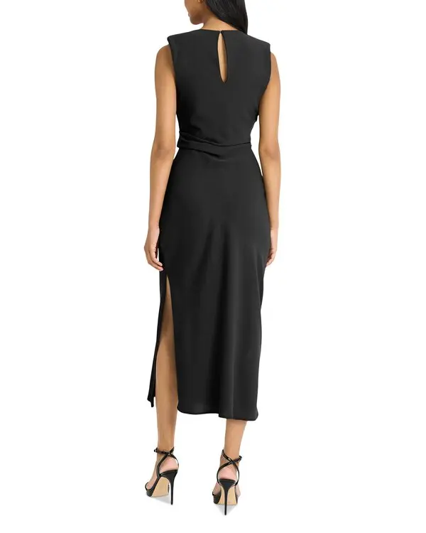 maggy london ruched waist midi dress Maggy London Women's Ruched Waist Midi Dress  Long Sleeve, Asymmetrical  Hem, Wedding Guest Dress
