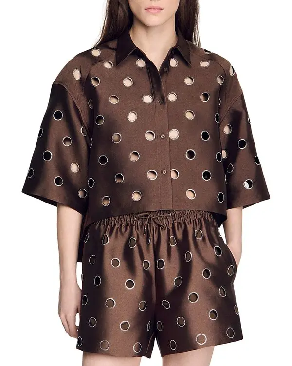 Sandro Rhinestone Cutout Shirt