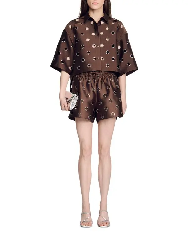 Sandro Rhinestone Cutout Shirt