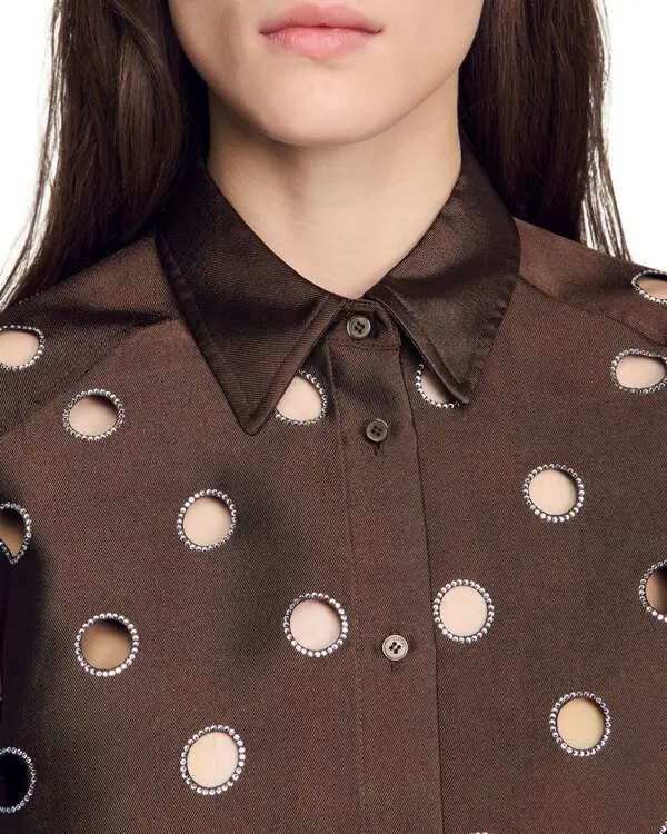 Sandro Rhinestone Cutout Shirt