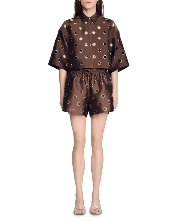 Sandro Rhinestone Cutout Shirt