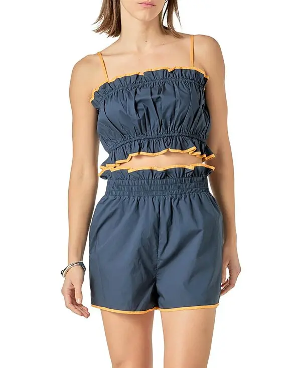 English Factory Cropped Top With Colorblock Binding - Navy
