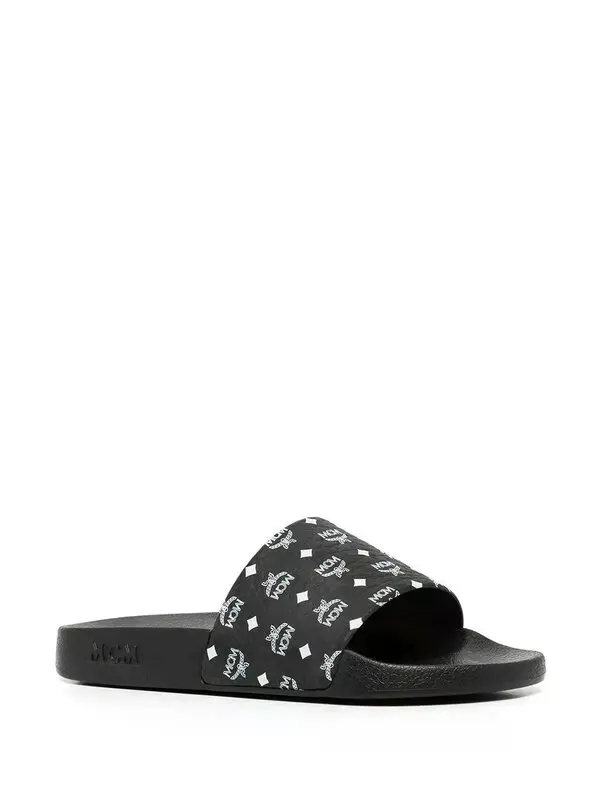 Mcm Monogram-print Slides - Black