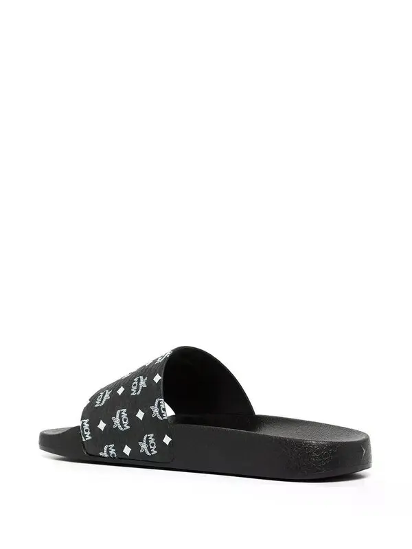 Mcm Monogram-print Slides - Black