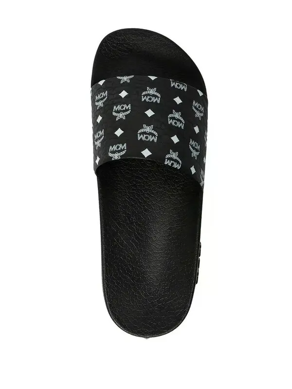 Mcm Monogram-print Slides - Black