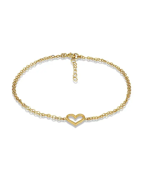 Aqua 18k Over Sterling Silver Heart Anklet - Gold