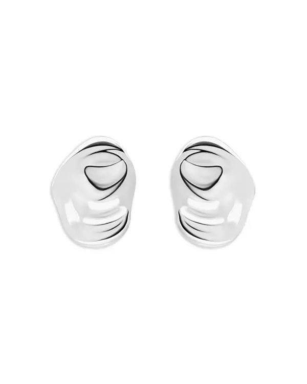 Aqua Sterling Sculptured Oval Stud Earrings - Silver