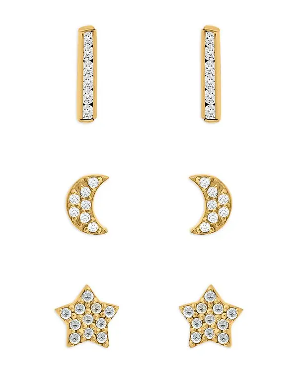 Aqua 18k-plated Sterling Silver Celestial Stud Earrings Set - Gold