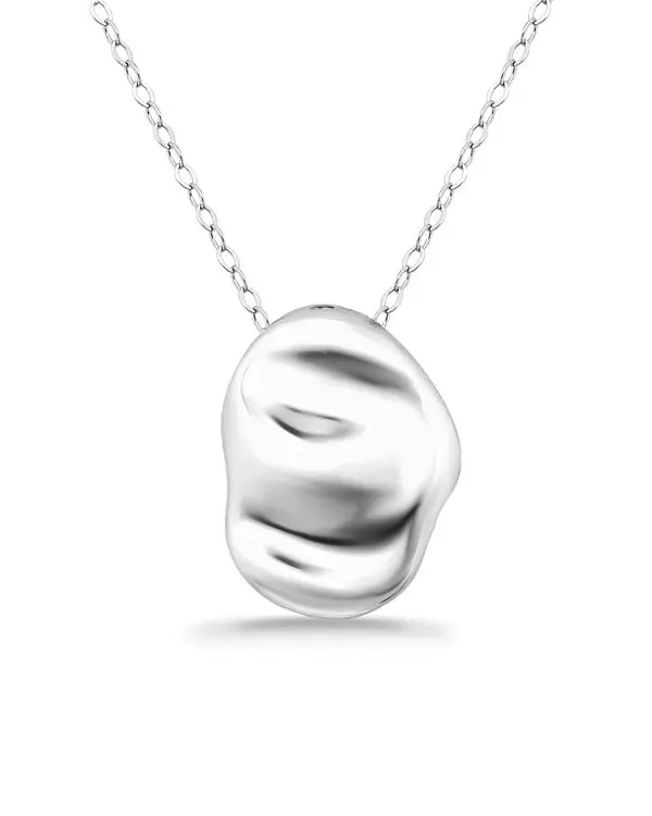Aqua Sculptured Oval Pendant Necklace - Silver