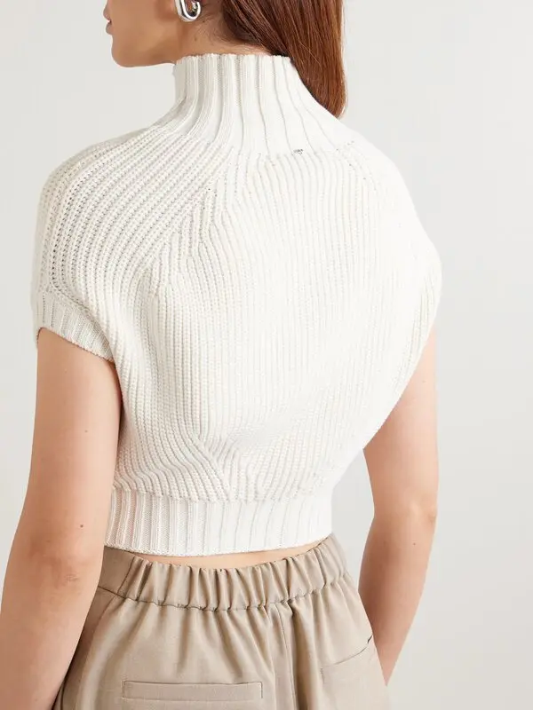 Sportmax Balloon Cropped Ribbed Cotton-blend Sweater - Neutrals