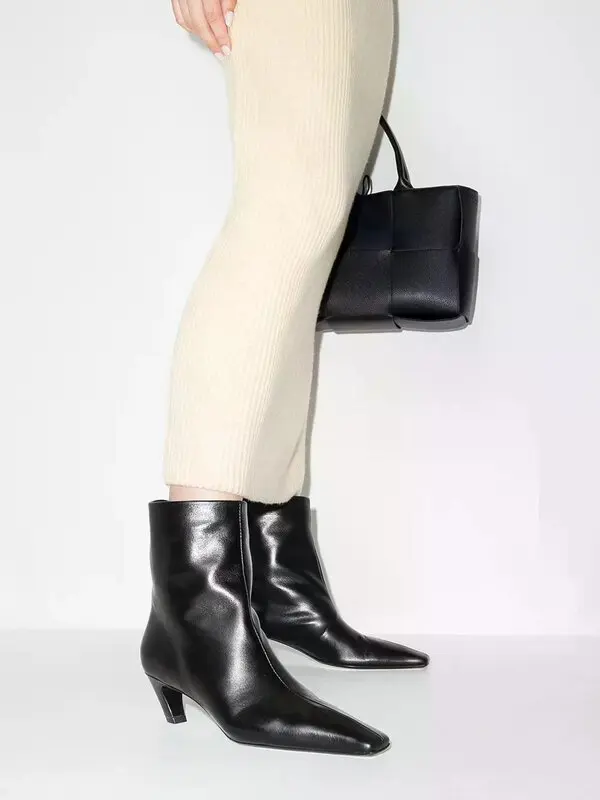 Khaite Arizona Leather Ankle Boots - Black