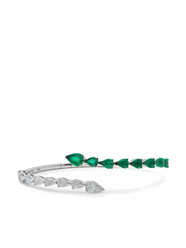 JEWELS AFICIONADO 18kt White Gold Emerald And Diamond Bypass Bracelet - Silver