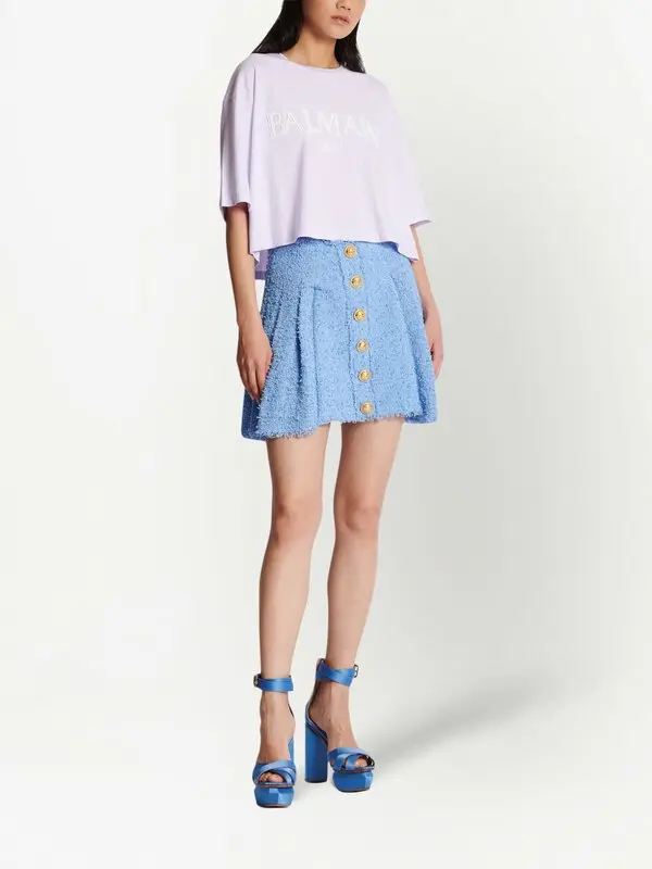 Balmain Purple Logo Patch Cropped T-shirt