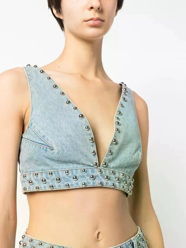 Rabanne Studded Denim Bralette