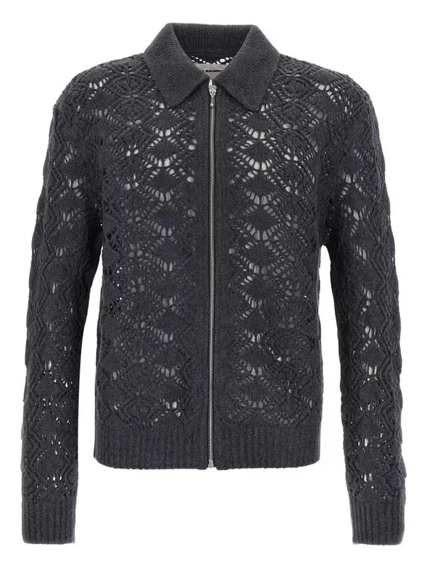 JIL SANDER Perforated-detail Zip-front Cardigan - Grey