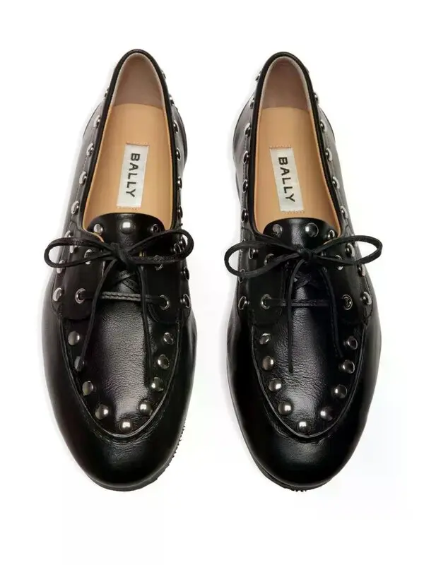 Bally Plume Studded Leather Boat Shoes - Black