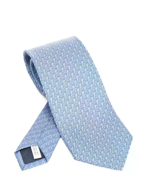 FERRAGAMO Gancini-pattern Neck Tie - Blue