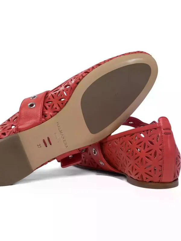 HALMANERA Laser-cut Buckle Ballet Flats - Red
