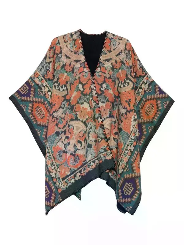 PIERRE-LOUIS MASCIA Patterned Wool Cape - Blue