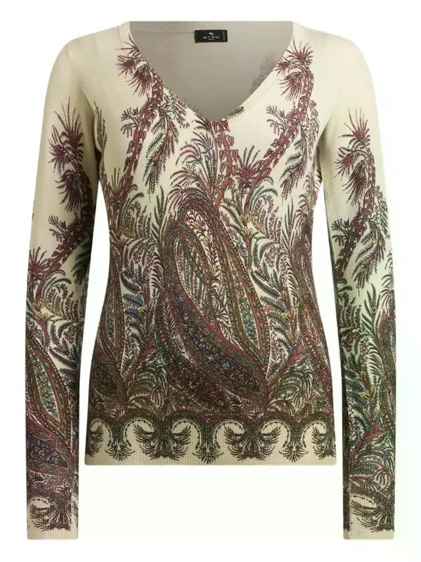 Etro Paisley Print V-neck Sweater - White