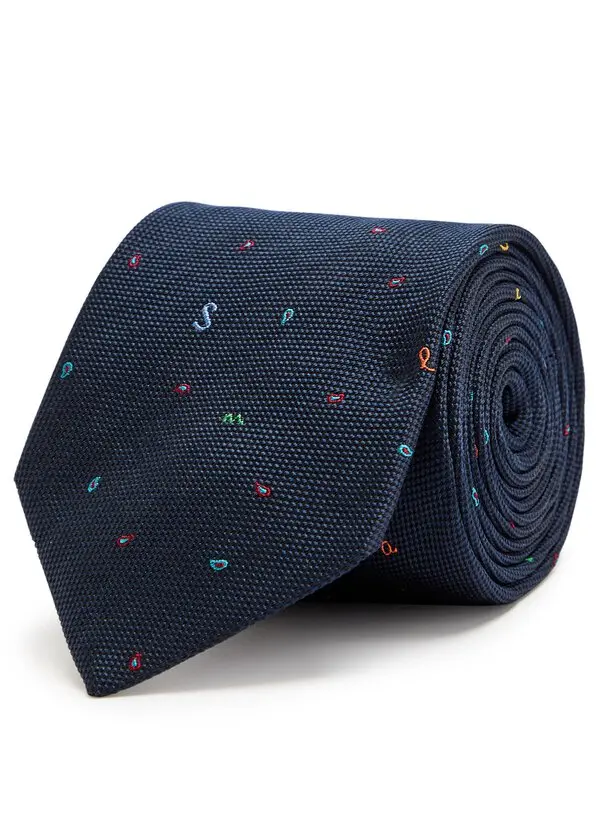Paul Smith Embroidered Silk Neck Tie - Blue