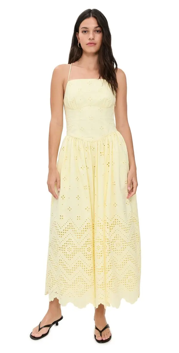 Self-Portrait Cotton Broderie Anglaise Midi Dress In Yellow - 75% Off |  Editorialist