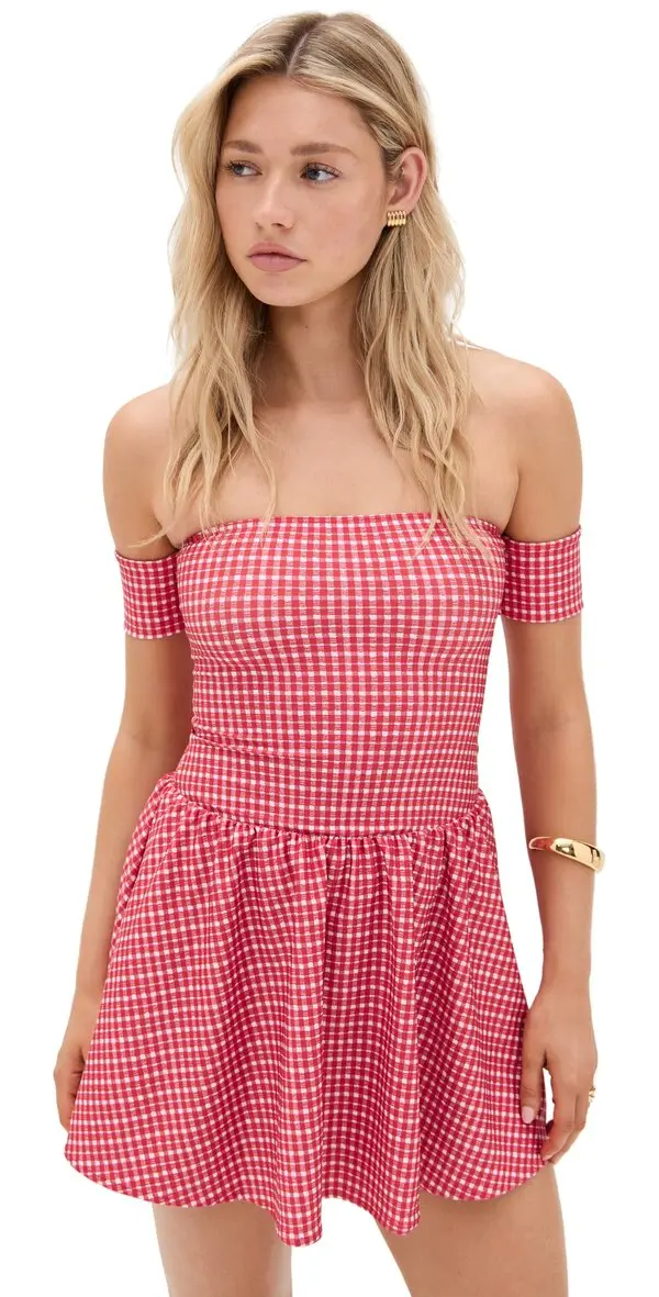 knee length dresses for ladies Gingham Charm Wrap Mini Dress Red / L main image 0