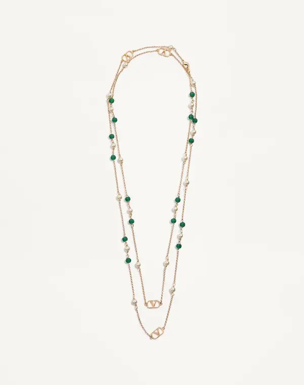 Valentino Garavani Vlogo Signature Long Necklace - Gold/green