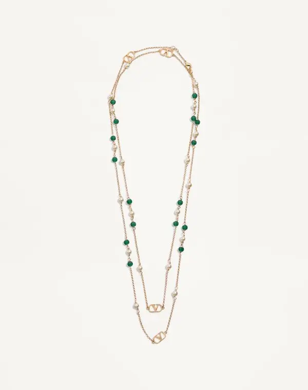 Valentino Garavani Vlogo Signature Long Necklace - Gold/green