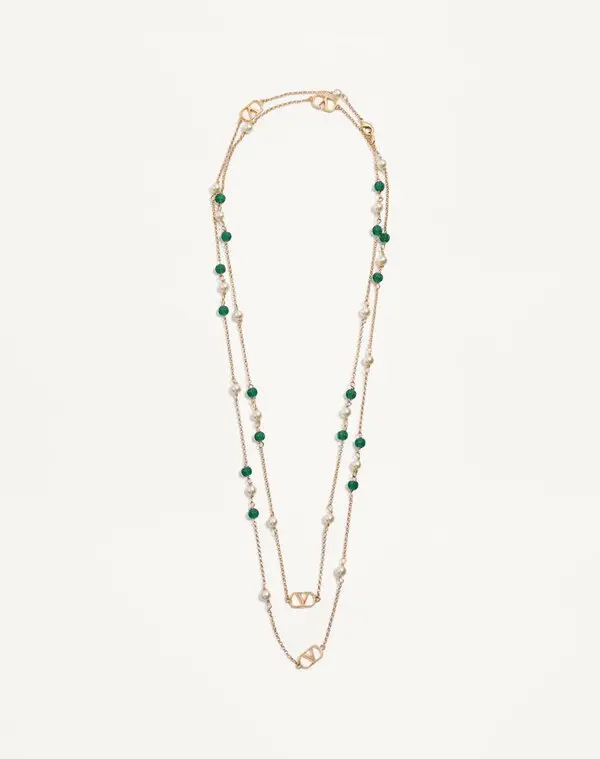 Valentino Garavani Vlogo Signature Long Necklace - Gold/green