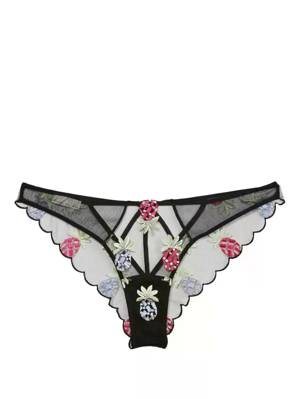 FLEUR DU MAL Embroidered-pineapple Mesh Briefs - Black