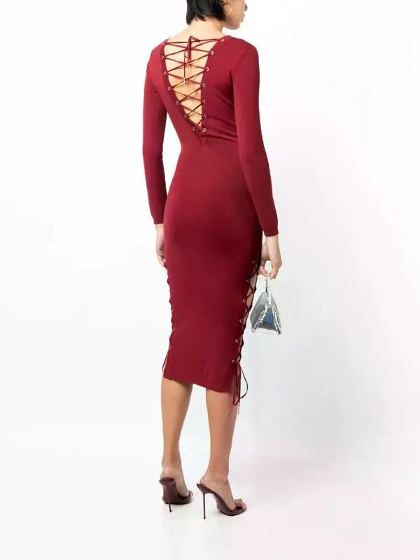 FLEUR DU MAL Lace-up Knit Midi Dress