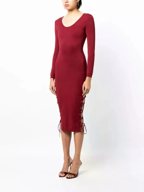 FLEUR DU MAL Lace-up Knit Midi Dress