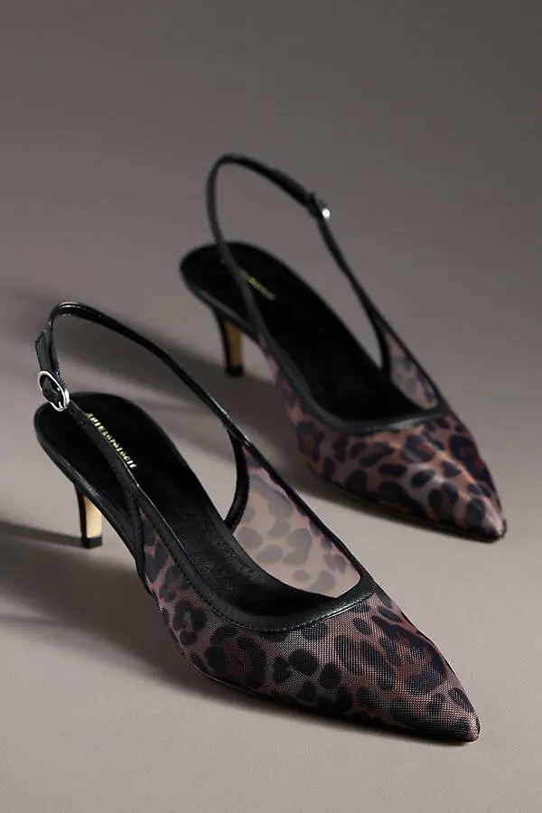 Anthropologie Mesh Slingback Kitten Heels - Cheetah Mesh