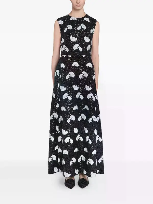 Giambattista Valli Carnation-Print Sequined Maxi Dress Black