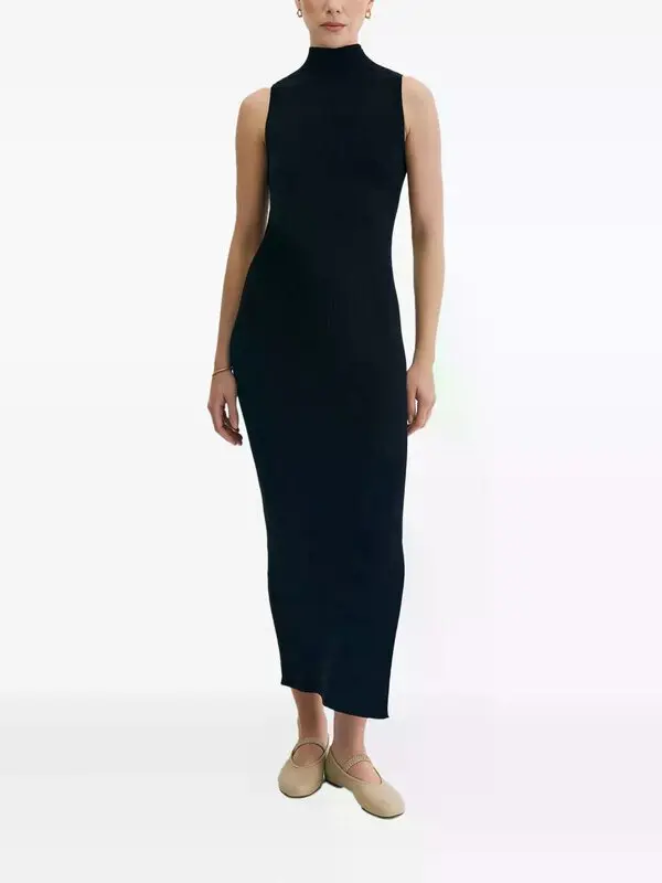 ETHER Ribbed High-neck Midi Dress