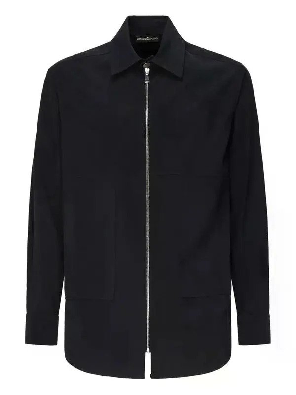 GIULIANO GALIANO Zip-front Italian-collar Shirt - Blue