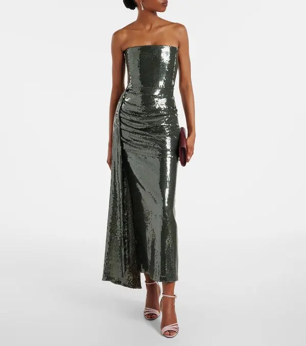 Alex Perry Draped Sequined Corset Dress - Green | Editorialist