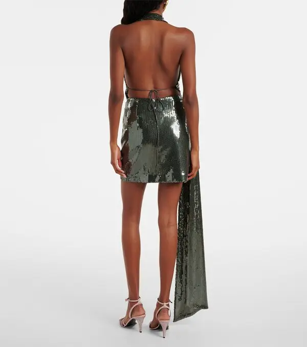 Alex Perry Draped Halterneck Sequined Minidress - Green